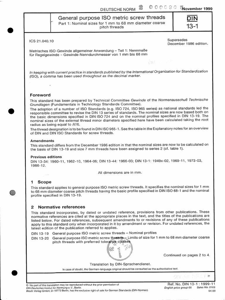 Din 13-1 - General Purpose Iso Metric Screws Threads - Nominal Sizes ...