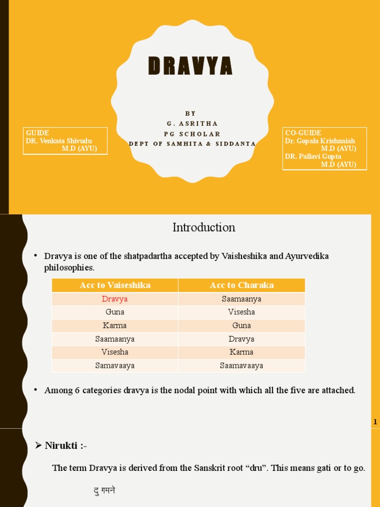 Dravya: Guide DR. Venkata Shivudu M.D (AYU) Co-Guide Dr. Gopala ...