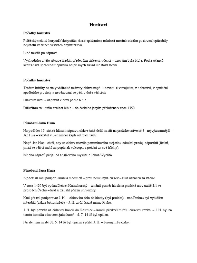 Husitství - Zápis | PDF