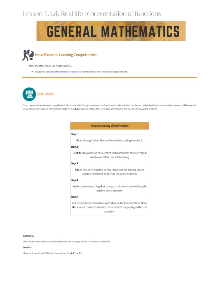 Lesson 1 1 4 Real Life Representation Of Functions Pdf