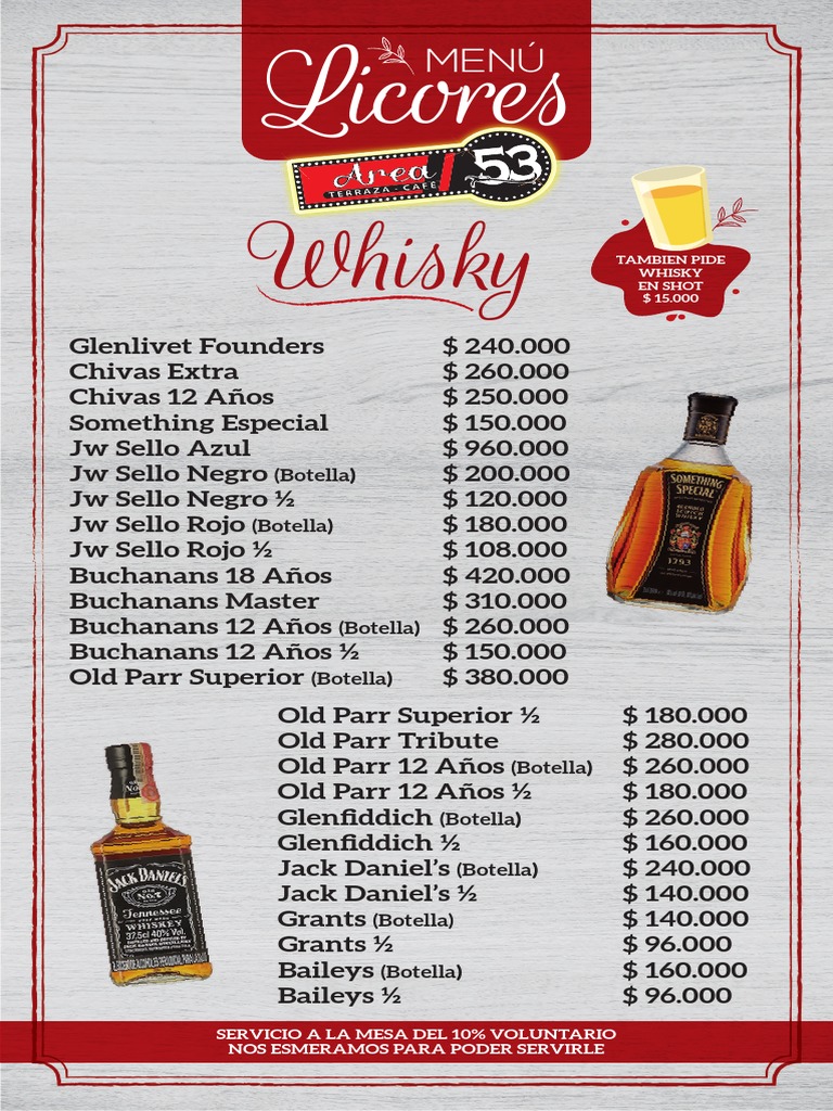 Menú Licores Area 53 | PDF | Bebidas Destiladas | Bebidas Fermentadas