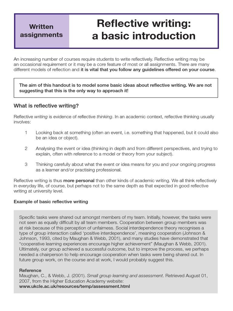 Reflective Writing - A Basic Introduction | PDF | Learning | Communication