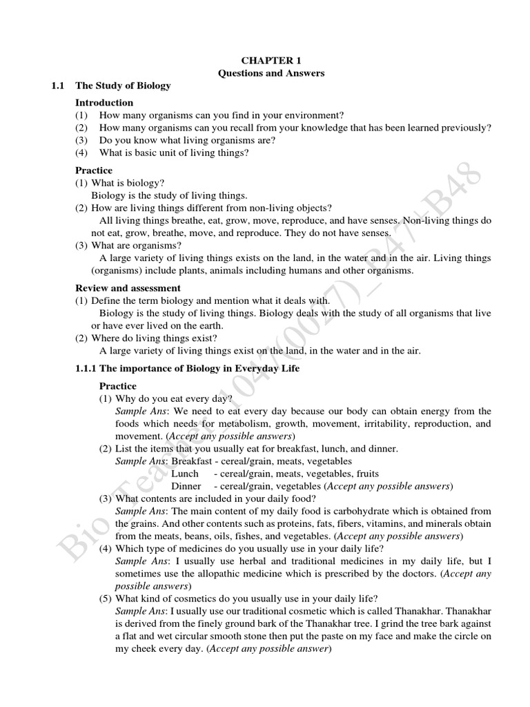 Questions and Answers 1.1 The Study of Biology | PDF | Invertebrate ...
