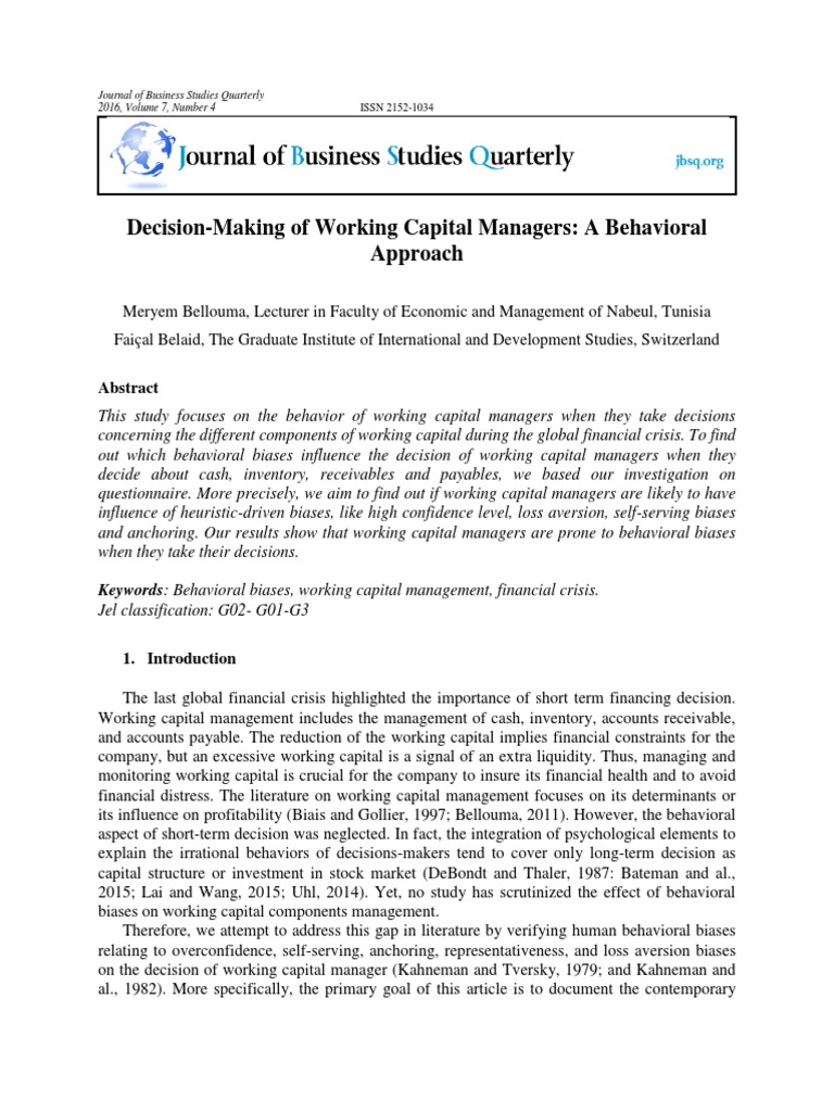 Decision Making of Working Capital Manag | PDF | Bias | Risk
