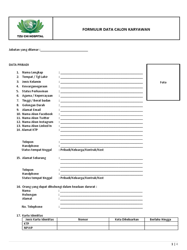 Formulir Data Pelamar Kerja | PDF