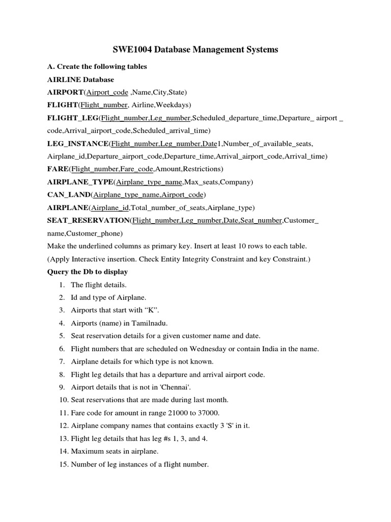 Assessment-1 Airline Database | PDF | Relational Database | Computer ...