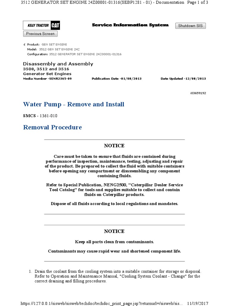 Water Pump Removal 3500 Engines | PDF | Pump | Engines