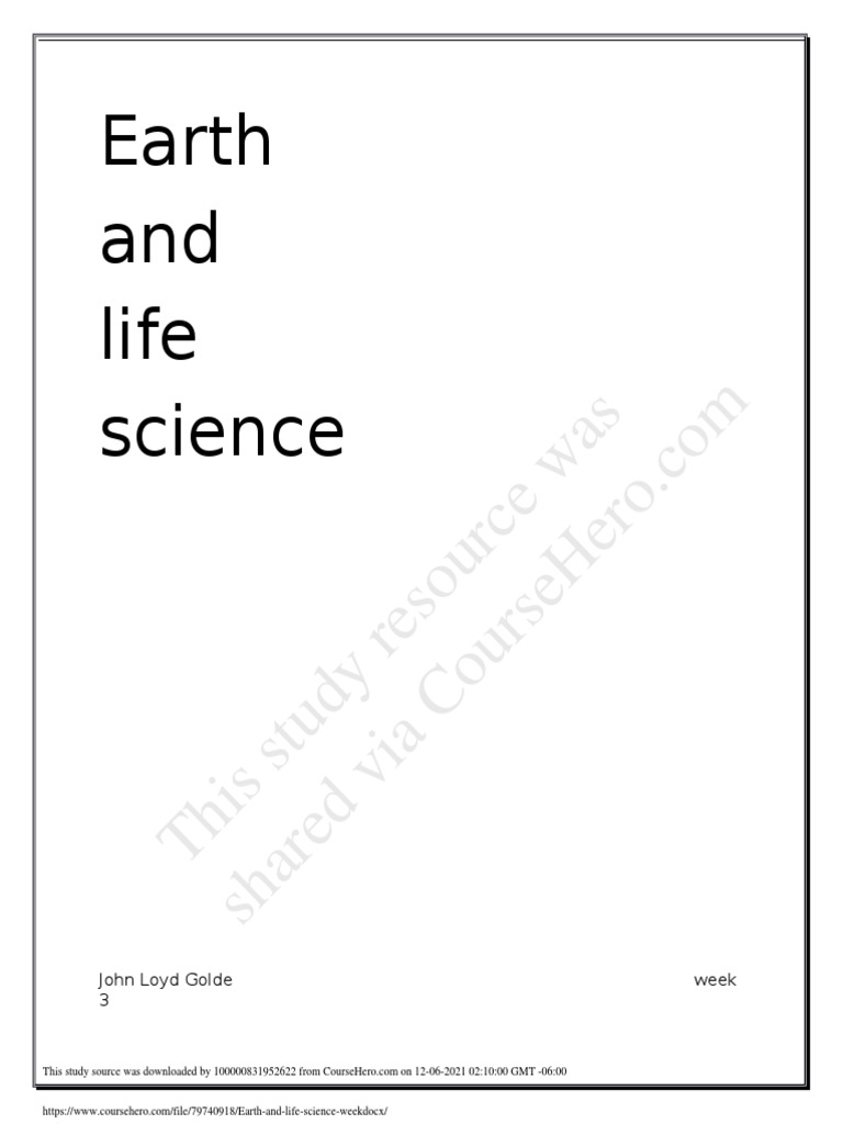 Earth and Life Science: This Study Resource Was | PDF | Sexual ...