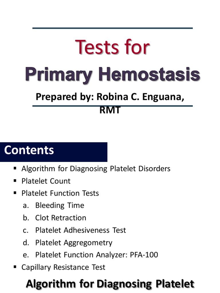 Tests For Primary Hemostasis | PDF | Platelet | Coagulation