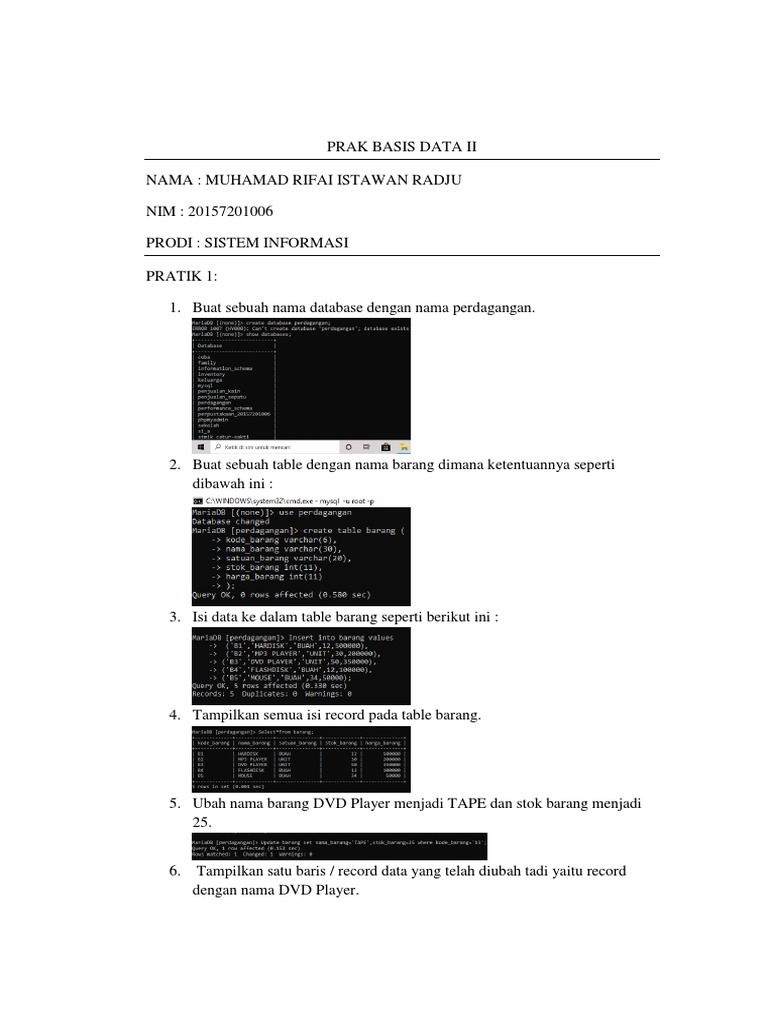 Tugas 3 & 4 PRAK BASIS DATA II-20157201006 | PDF