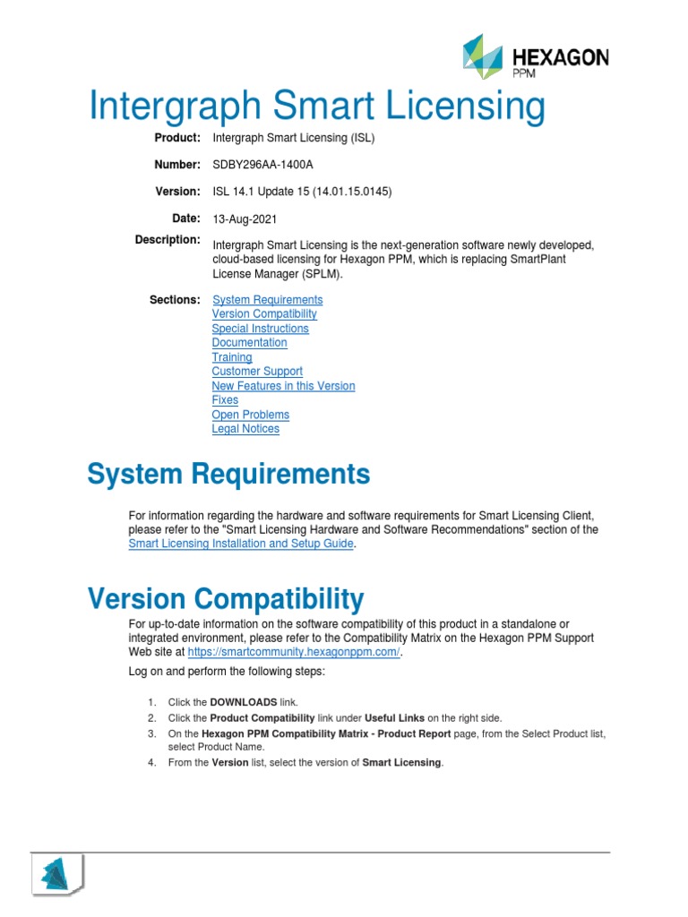 Intergraph Smart Licensing: System Requirements | PDF | License | Client (Computing)