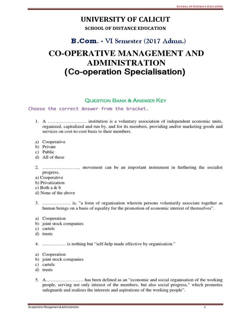 Co-Operative Management & Administration MCQ | PDF | Expense | Deferral