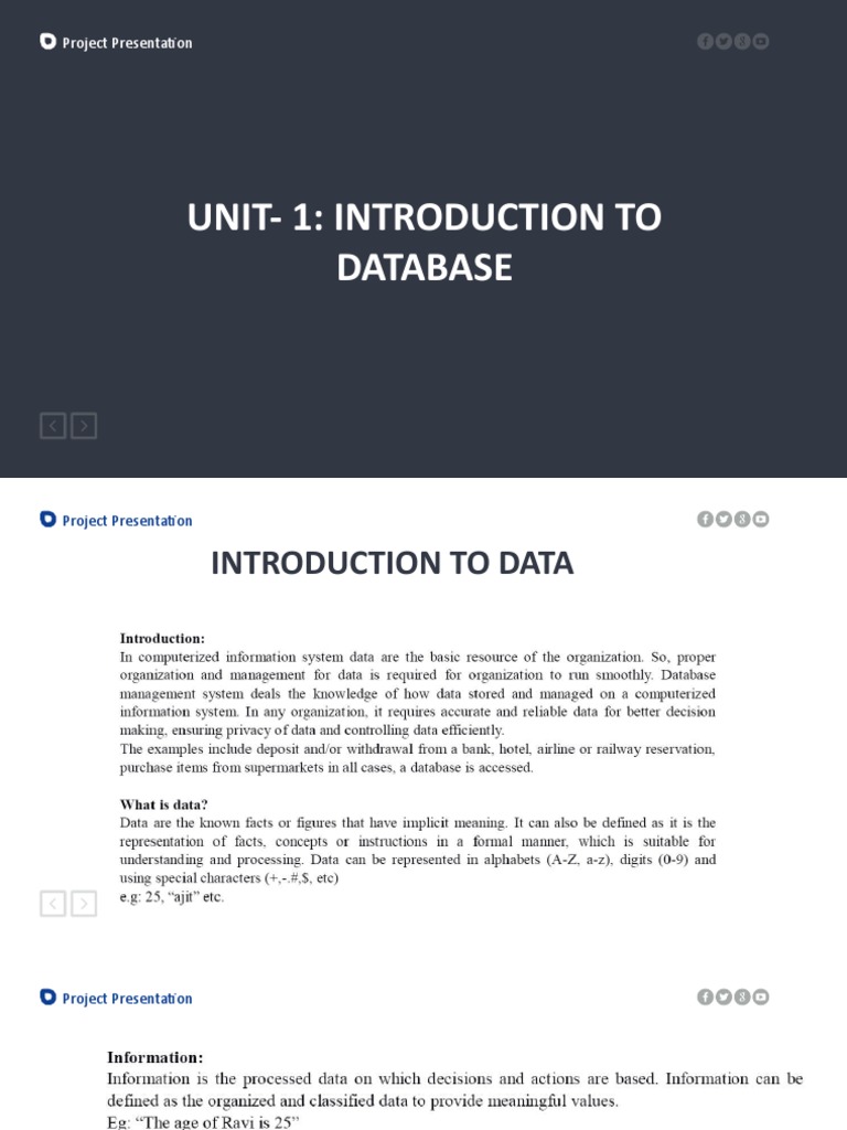Unit-1: Introduction To Database: Project Presentation | PDF ...