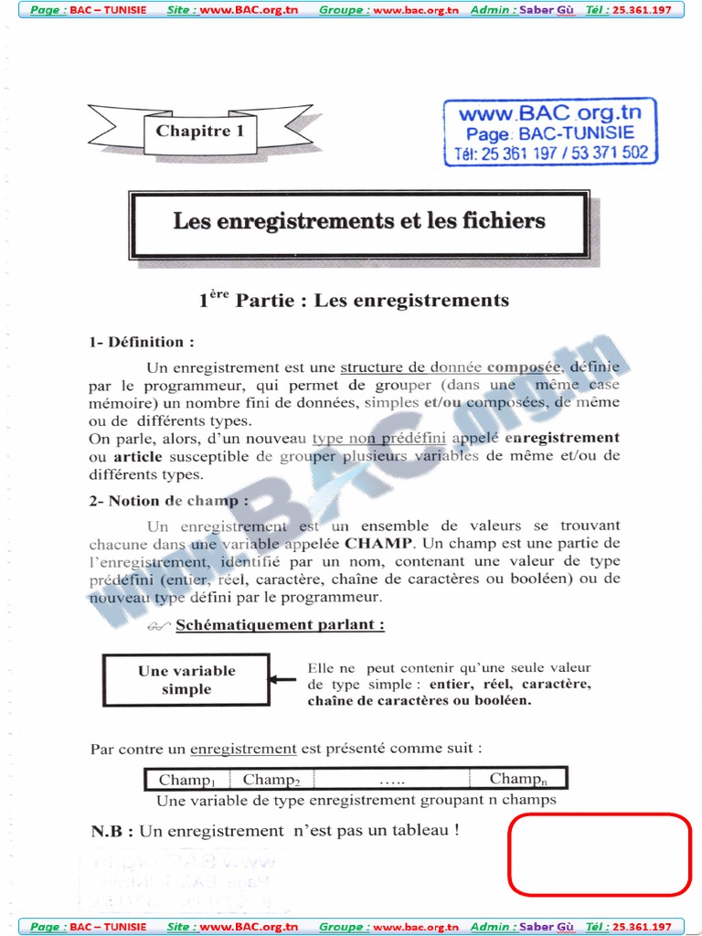 Résumé Chapitre 1 - Les Enregistrements Et Les Fichiers - Bac Info ...