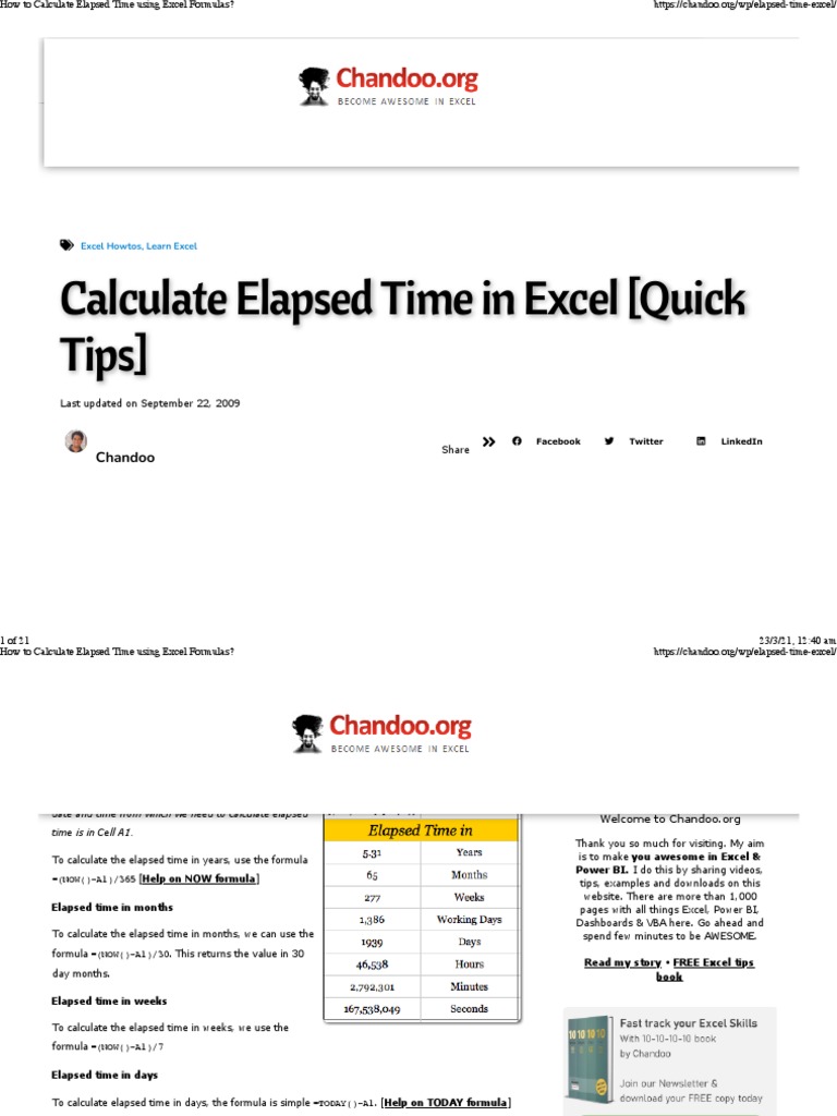 How To Calculate Elapsed Time Using Excel Formulas PDF Microsoft