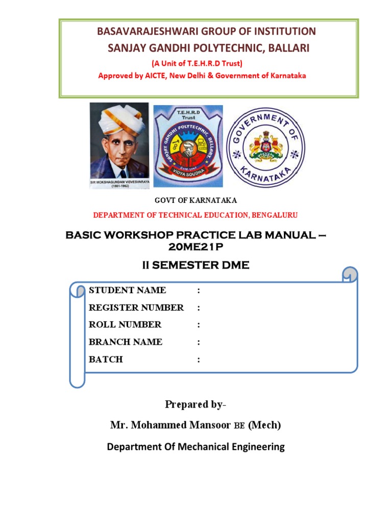 Basics of Mechanical Workshop Practice Lab Manual | PDF | Welding | Construction
