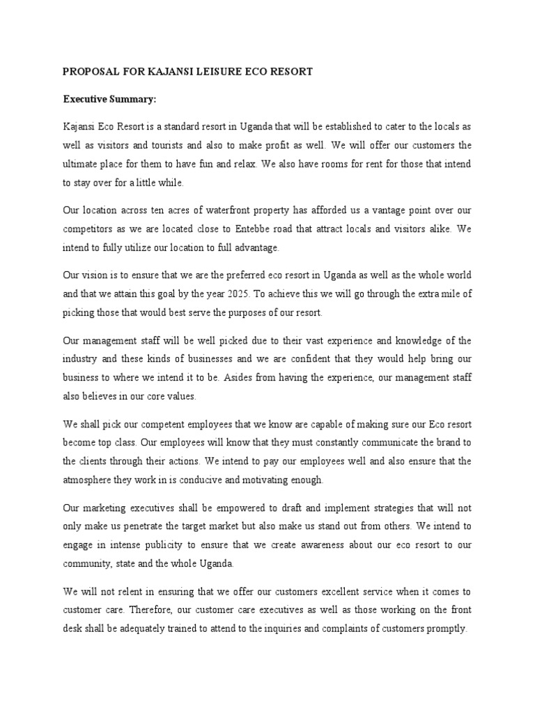 Kajansi Leisure Eco Resort | PDF | Swot Analysis | Marketing