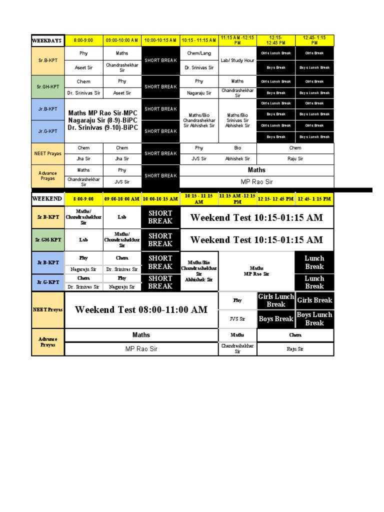 Time Table 2021 22 | PDF