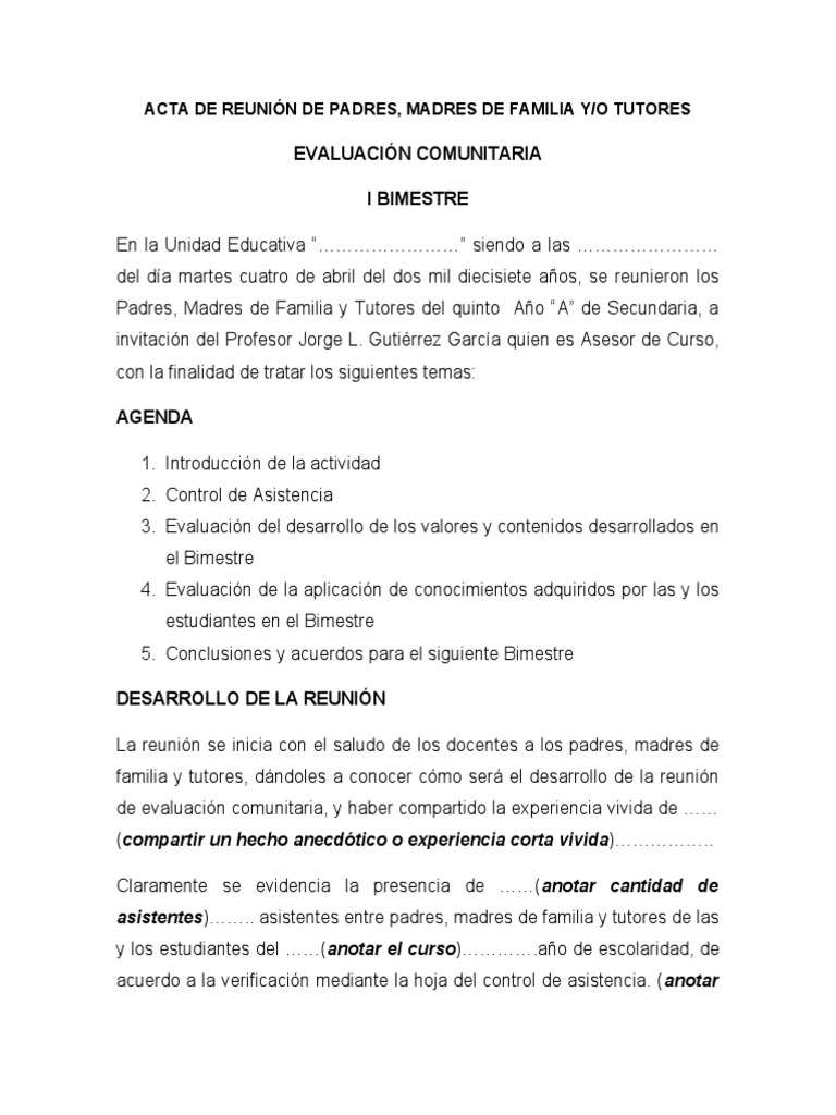 Acta de Reunión de Padres | PDF | Aprendizaje