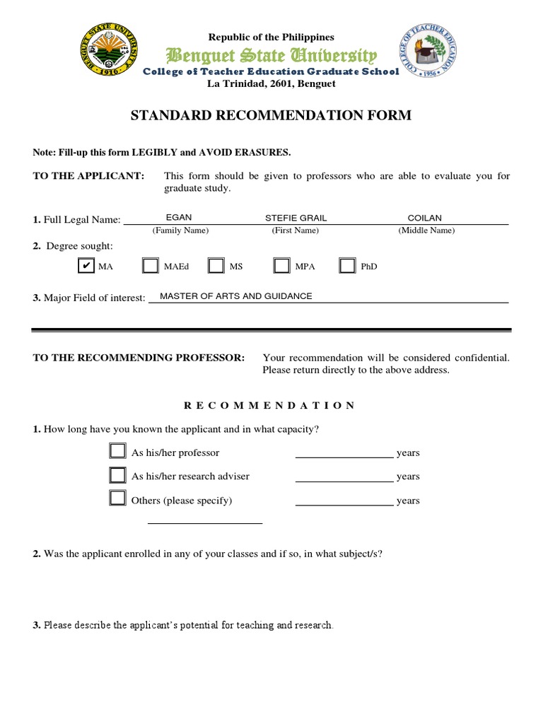 GS FORM 02 FILLABLE FORM Standard Recommendation Form 1 | PDF ...