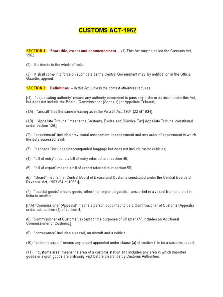 Customs Act 1962 | PDF | United States Economic Policy | Territorial Waters