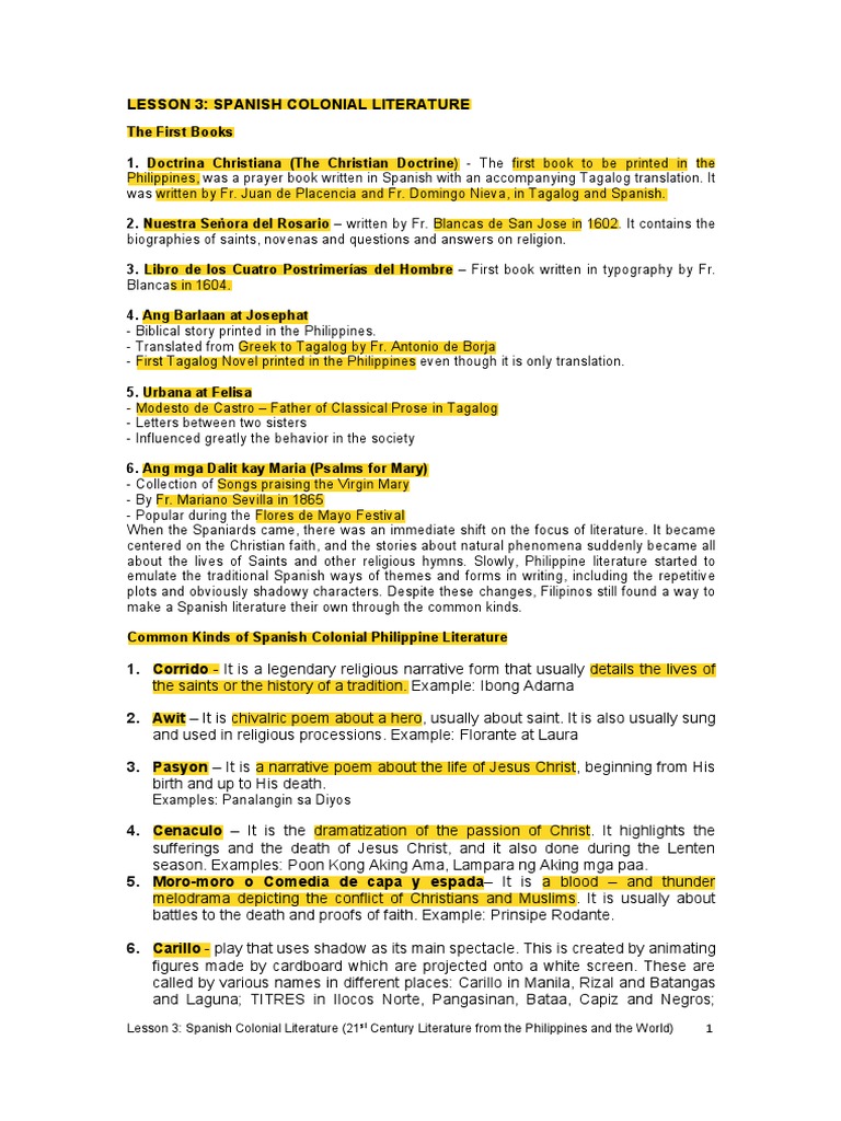 Lesson 3 Spanish Colonial Literature | PDF | Tagalog Language | Philippines
