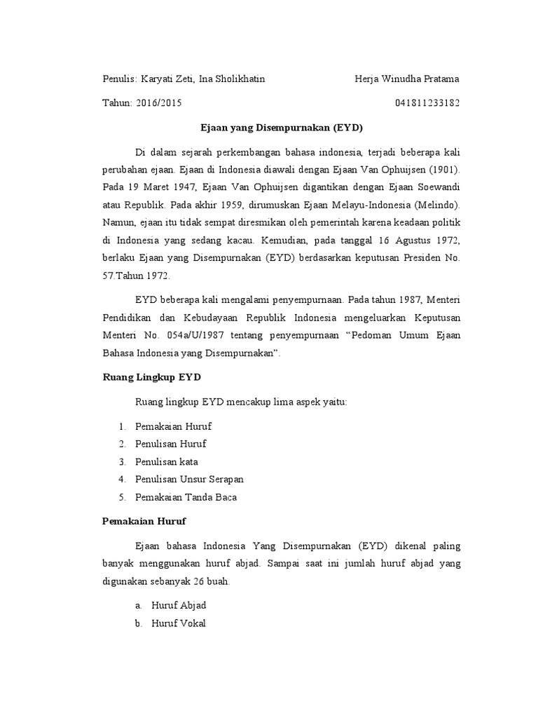 Ejaan Yang Disempurnakan (EYD) | PDF