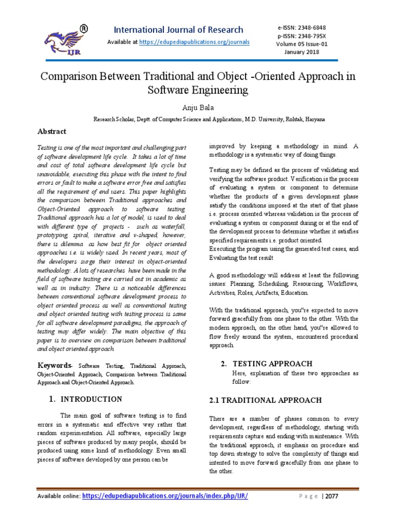 Comparison Between Traditional And Object Oriented Approach In