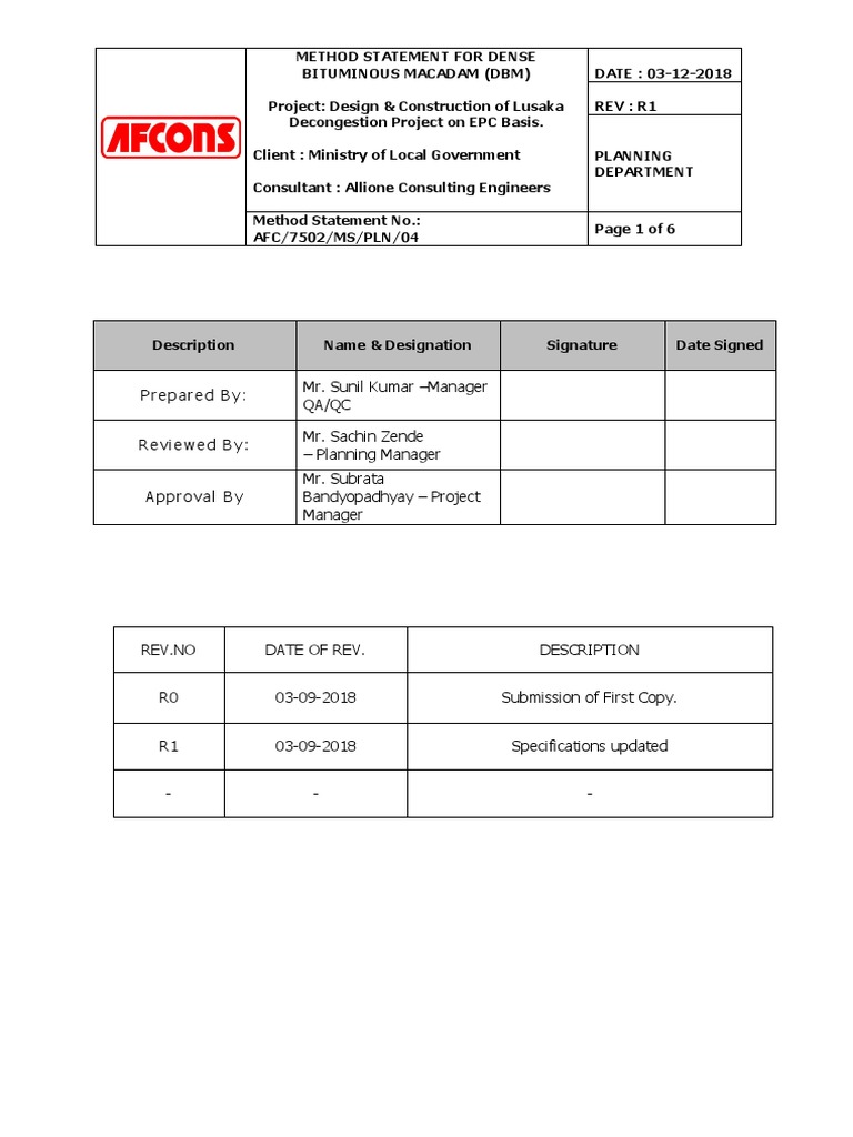 5a. Method Statement For DBM - Revised | PDF | Road Surface | Road