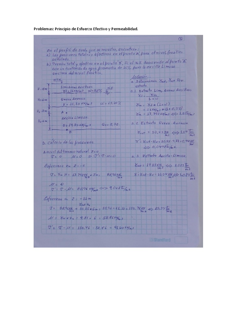 Problemas Principio de Esfuerzos Efectivos, Permeabilidad | PDF
