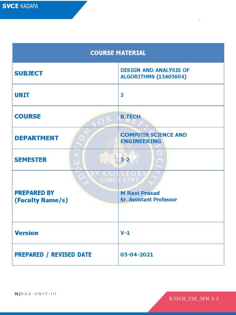 DAA Unit-3 Course Material | PDF | Vertex (Graph Theory) | Graph Theory