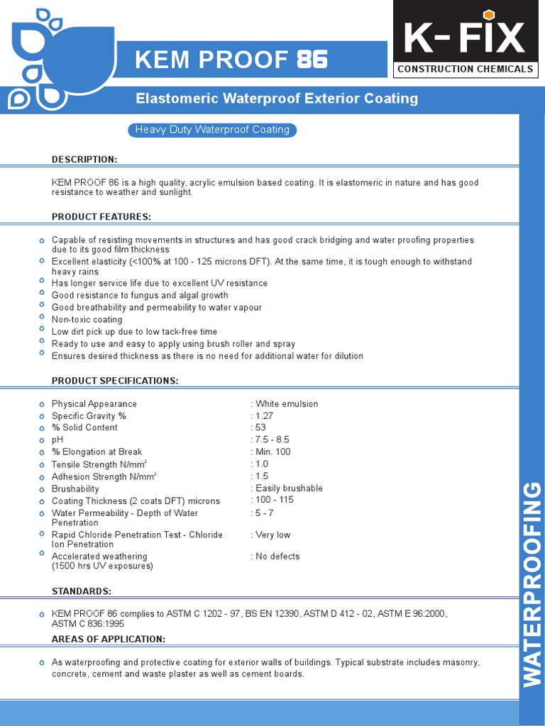Kem Proof: Elastomeric Waterproof Exterior Coating | PDF | Concrete ...