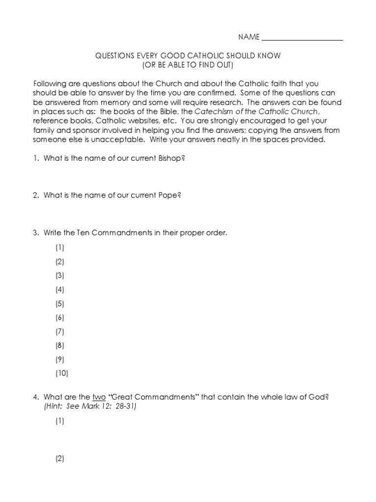 50 Questions For 2017 Confirmands To Answer | PDF | Eucharist ...