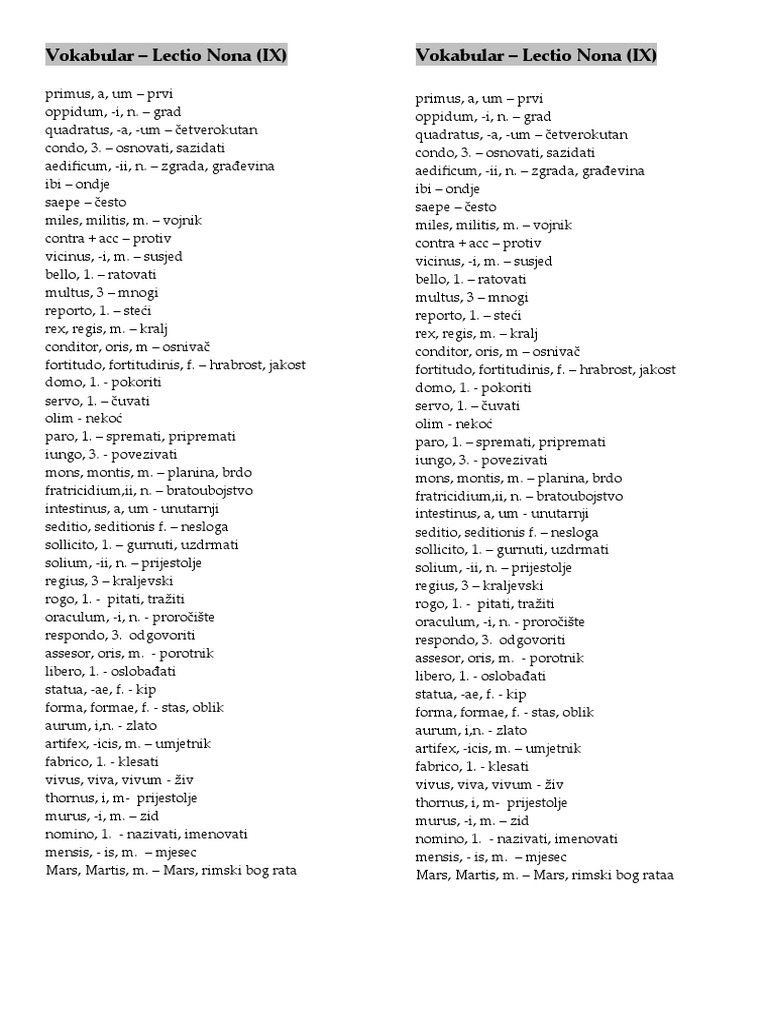 Vokabular - IX. - Romulus Primus Rex Romanorum | PDF