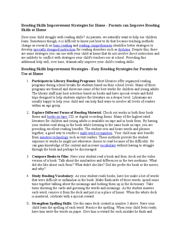 Reading Skills Improvement Strategies For Home - Parents Can Improve ...