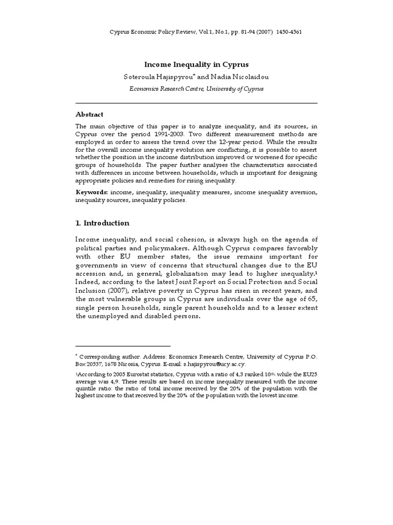 Income Inequality in Cyprus | PDF | Income Distribution | Poverty ...