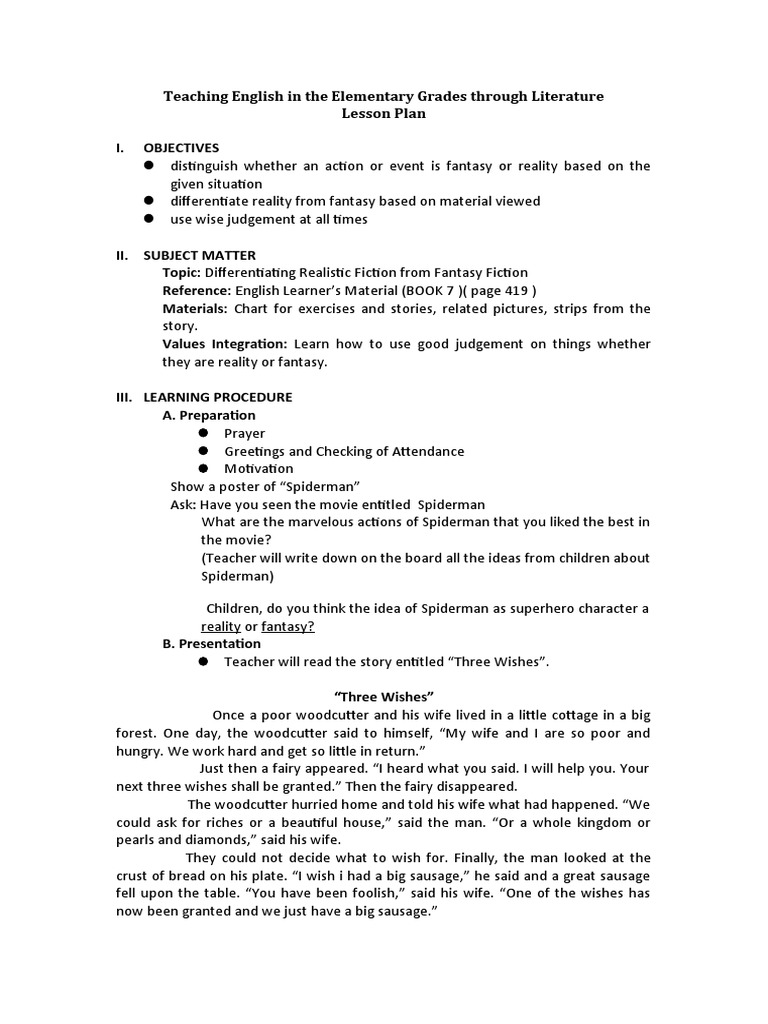 Differentiating Reality and Fantasy in Literature | PDF | Spider Man ...