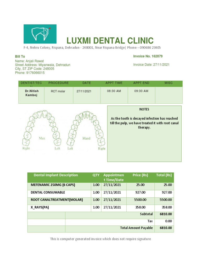 Dental Implant Invoice Anjali | PDF