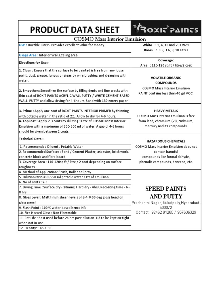 Mass Product Data Sheet | PDF | Paint | Materials