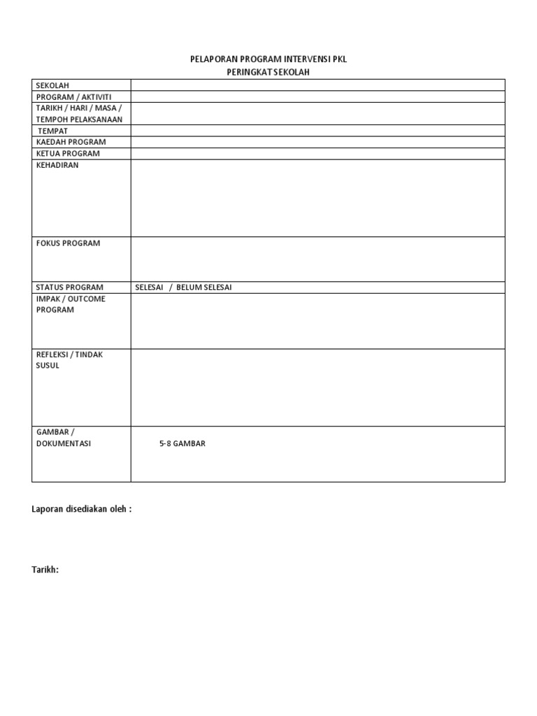 Template Pelaporan PKL 2021 | PDF