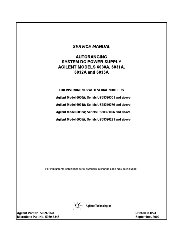 Autoranging System DC Power Supply AGILENT MODELS 6030A, 6031A, 6032A ...
