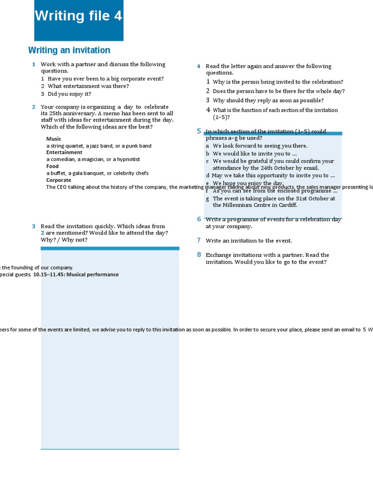 04 - Writing An Invitation Students Worksheet | PDF