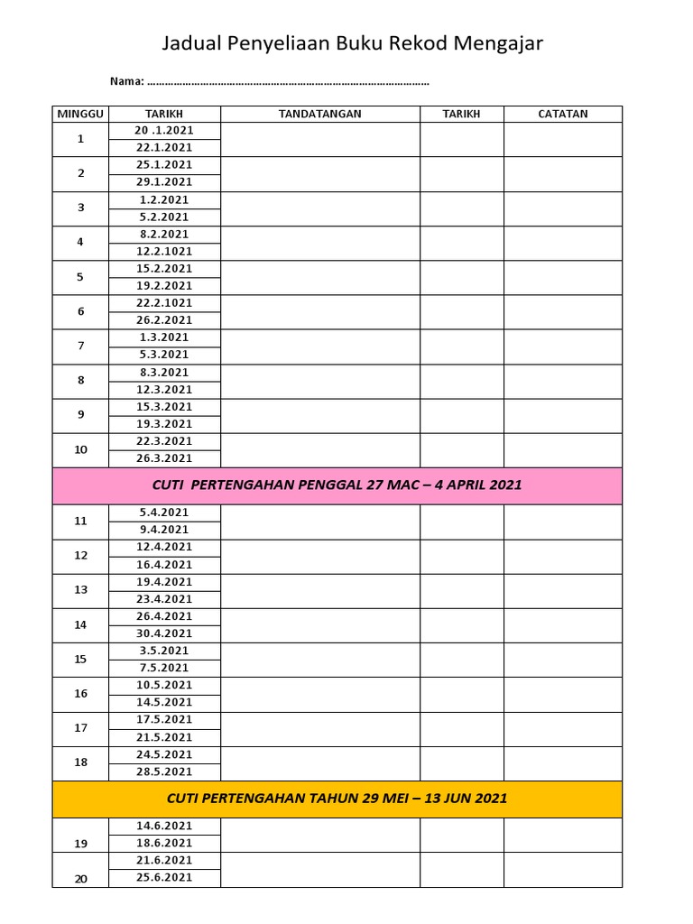 Jadual Penyeliaan Rekod Mengajar | PDF