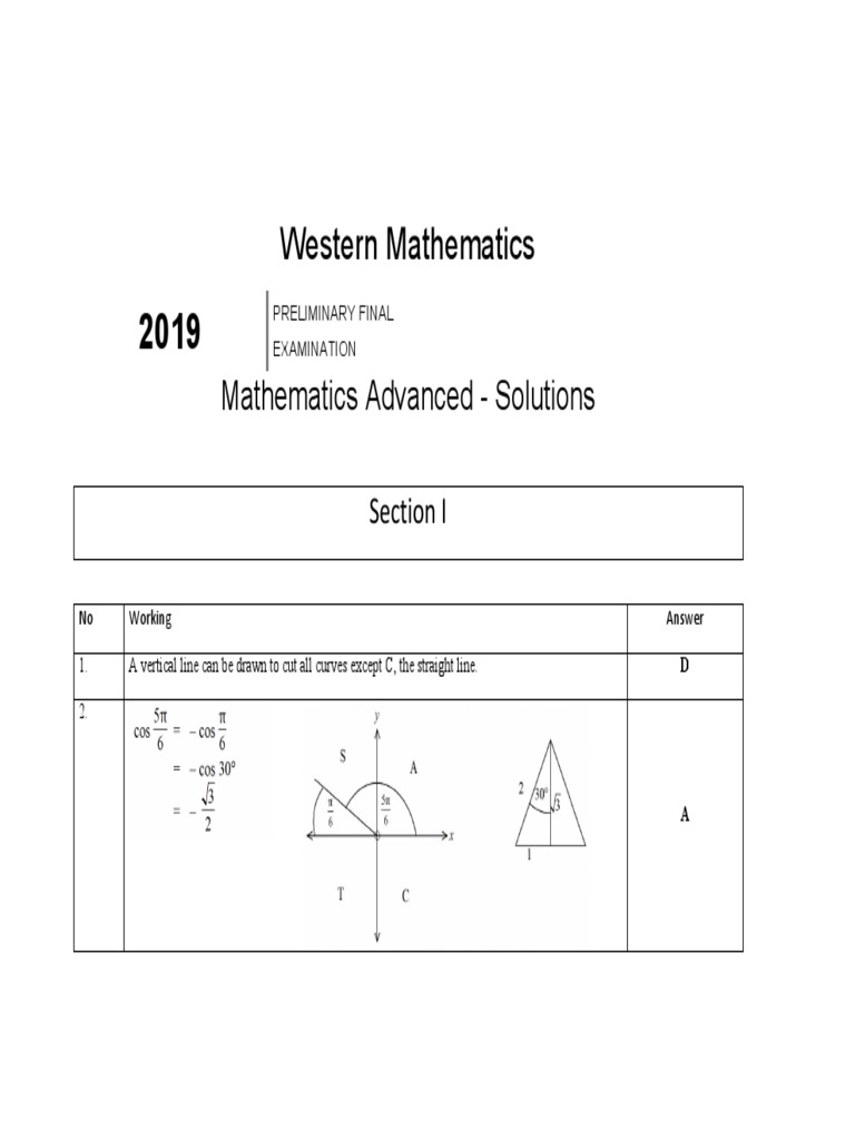 WME Mathematics Advanced Preliminary Solutions 2019 | PDF | Trigonometric Functions | Equations