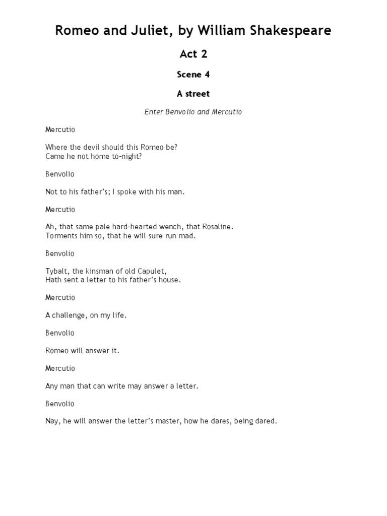 Romeo and Juliet Act 2 Scene 4 | PDF | Romeo And Juliet | Characters In ...