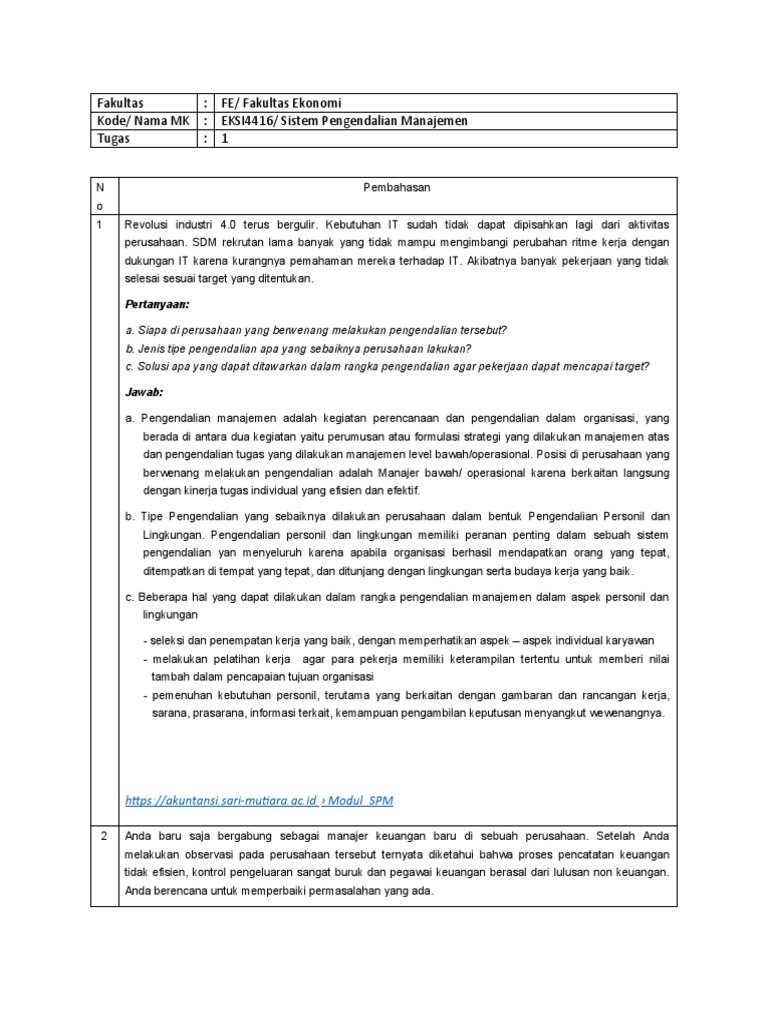 EKSI4416 Sistem Pengendalian Manajemen | PDF | Bisnis