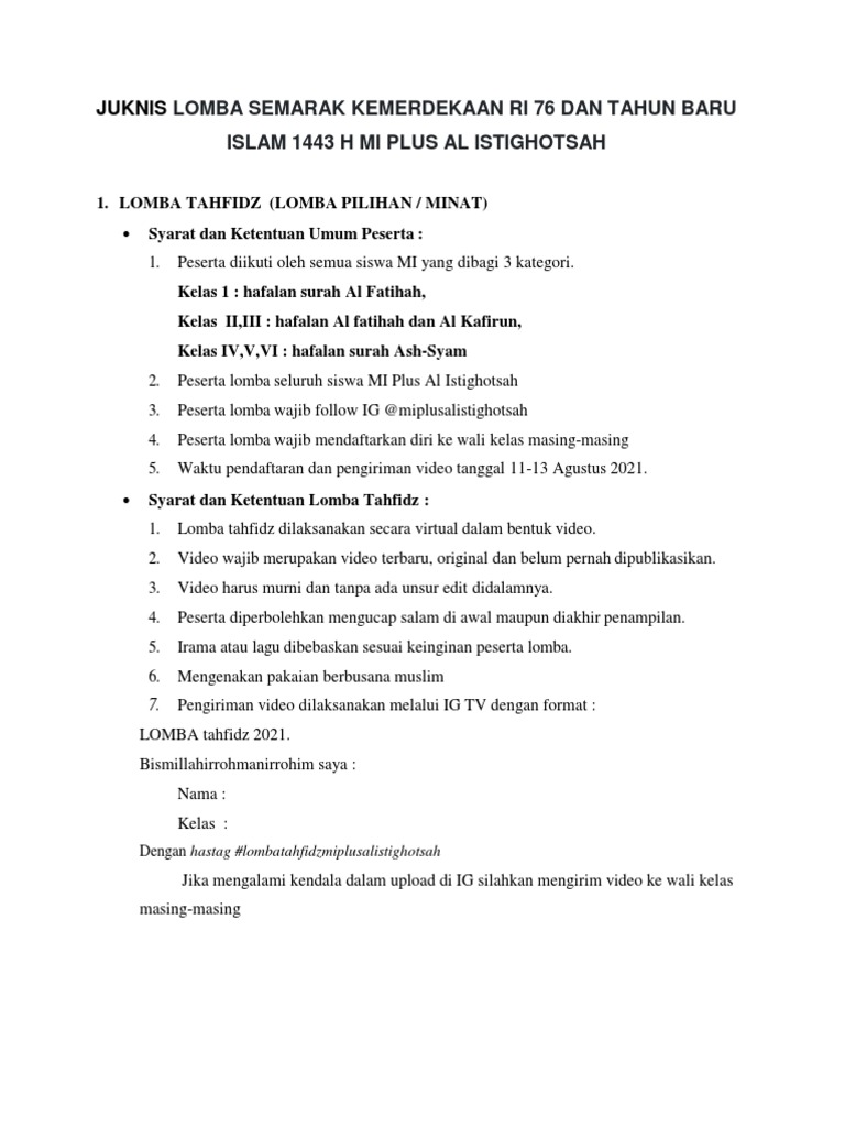 Juknis Lomba Kemerdekaan Dan Muharram | PDF