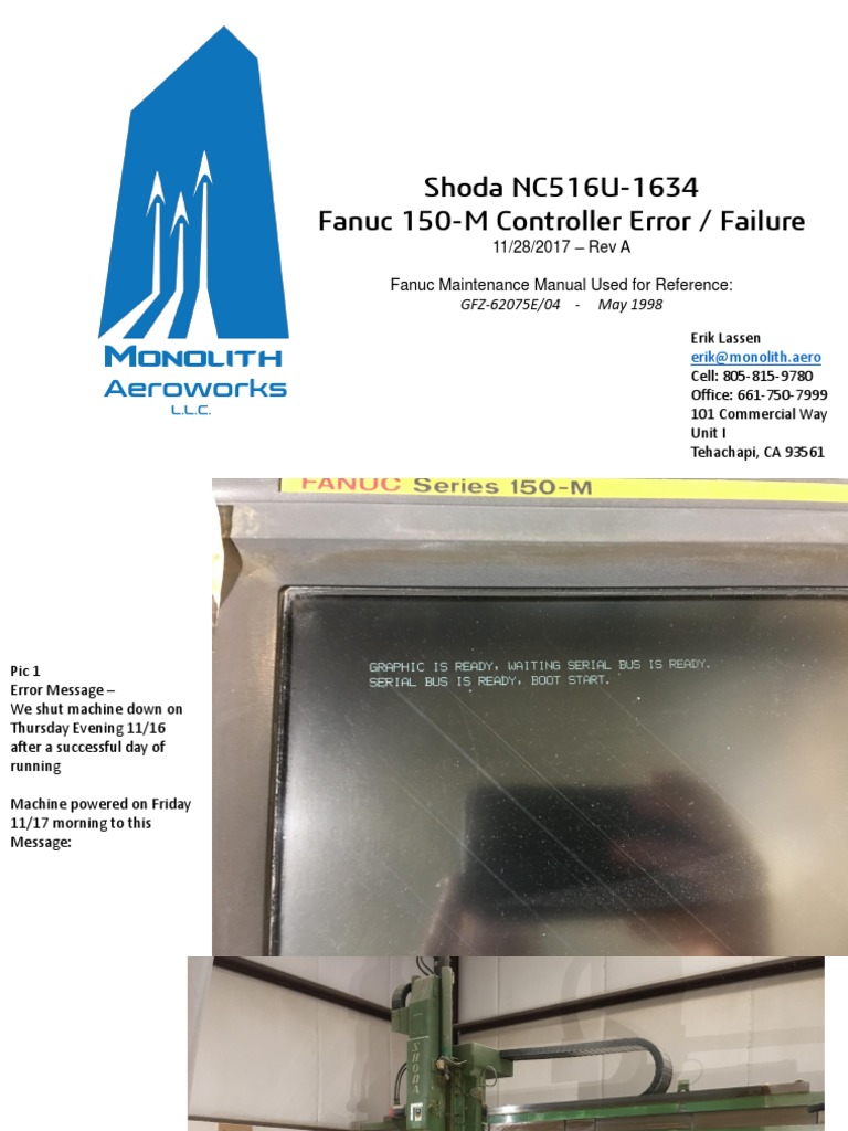 Monolith: Shoda NC516U-1634 Fanuc 150-M Controller Error / Failure ...