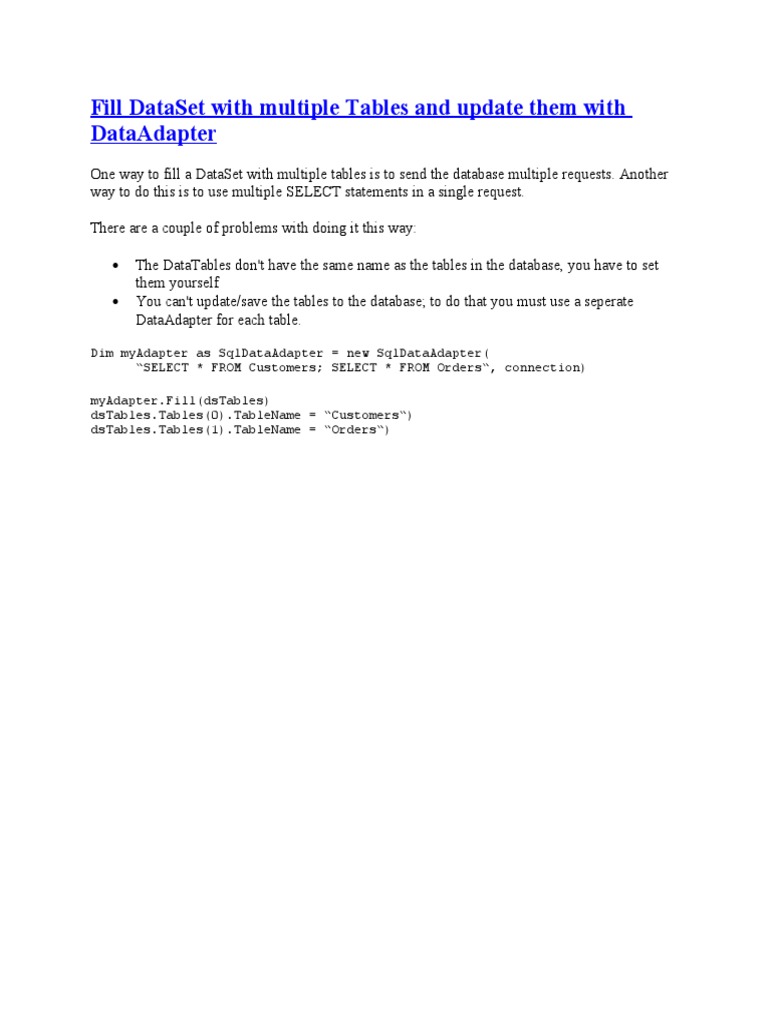 Fill DataSet with Multiple Tables | PDF | Teaching Methods & Materials ...