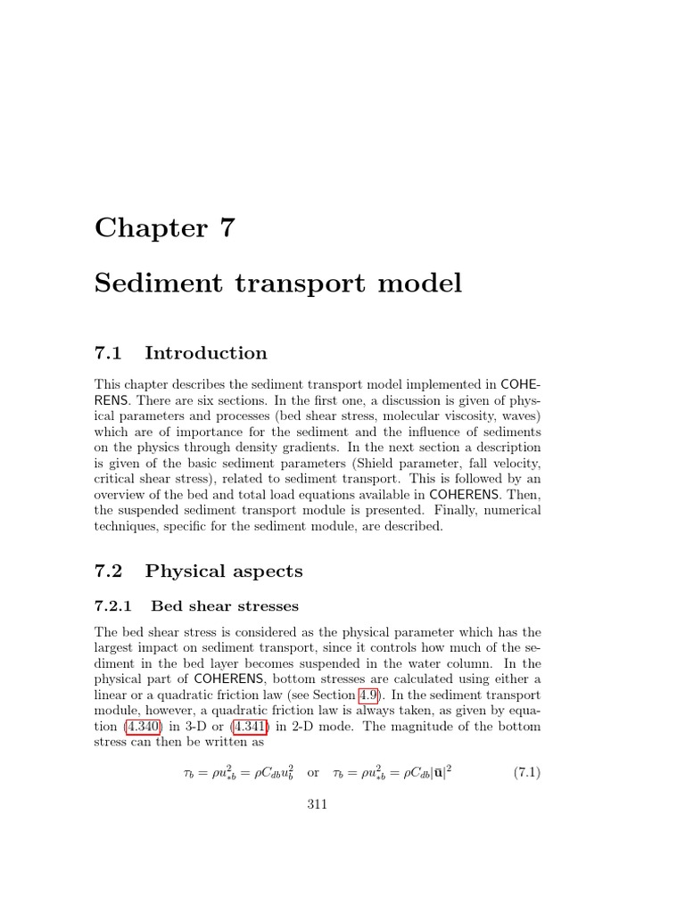Sediment Transport Model: 7.2.1 Bed Shear Stresses | PDF | Sediment ...